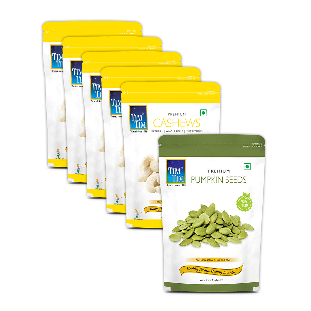 Buy Cashews 1Kg (200g X 5) & Get Pumpkin Seeds 200g worth Rs. 199/- FR — TimTimFoods