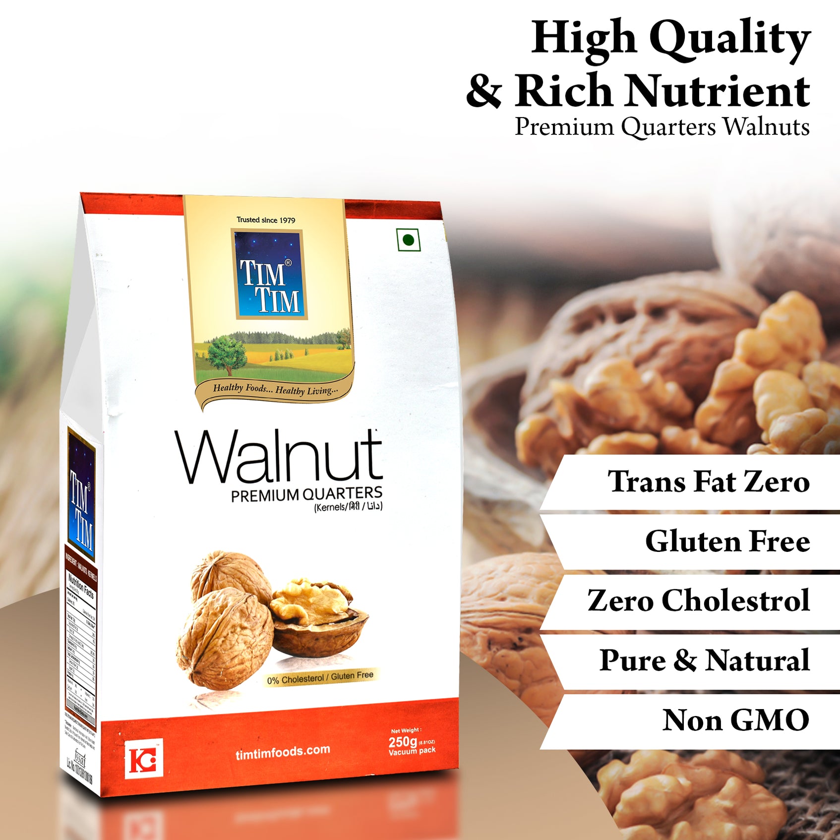 Buy Premium Quarter Walnut Kernels | Akhrot Giri 1Kg (250gX4) + Get Pr — TimTimFoods